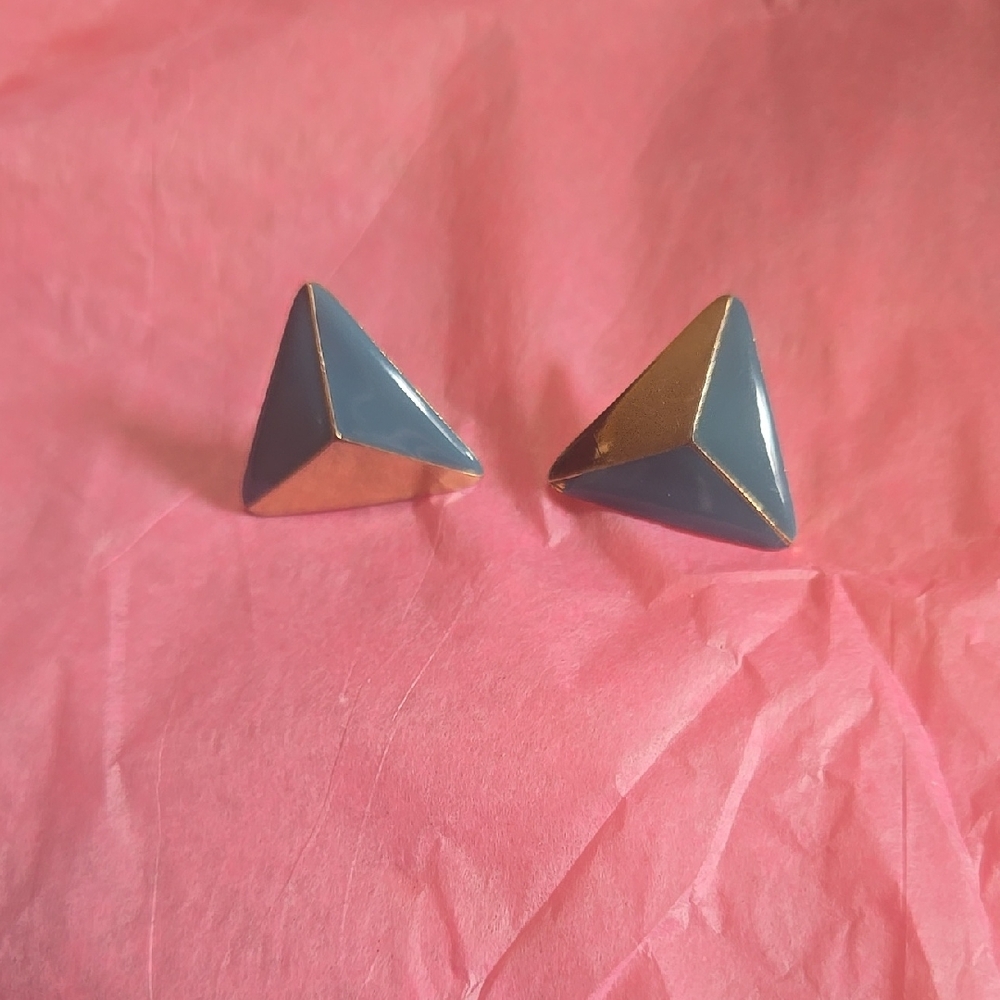 Vintage 80s Metal Blue And Gold Triangle Earrings Stu… - Gem